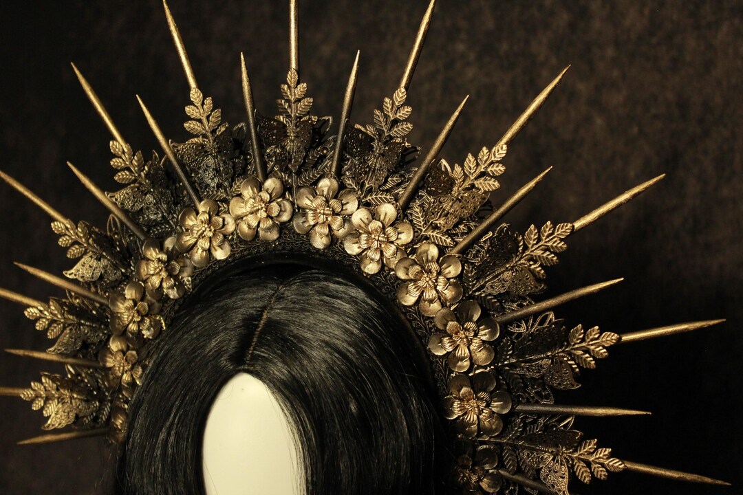 Headpiece or Gothic Halo Crown, Black and Gold Halocrown, Handmade and ...