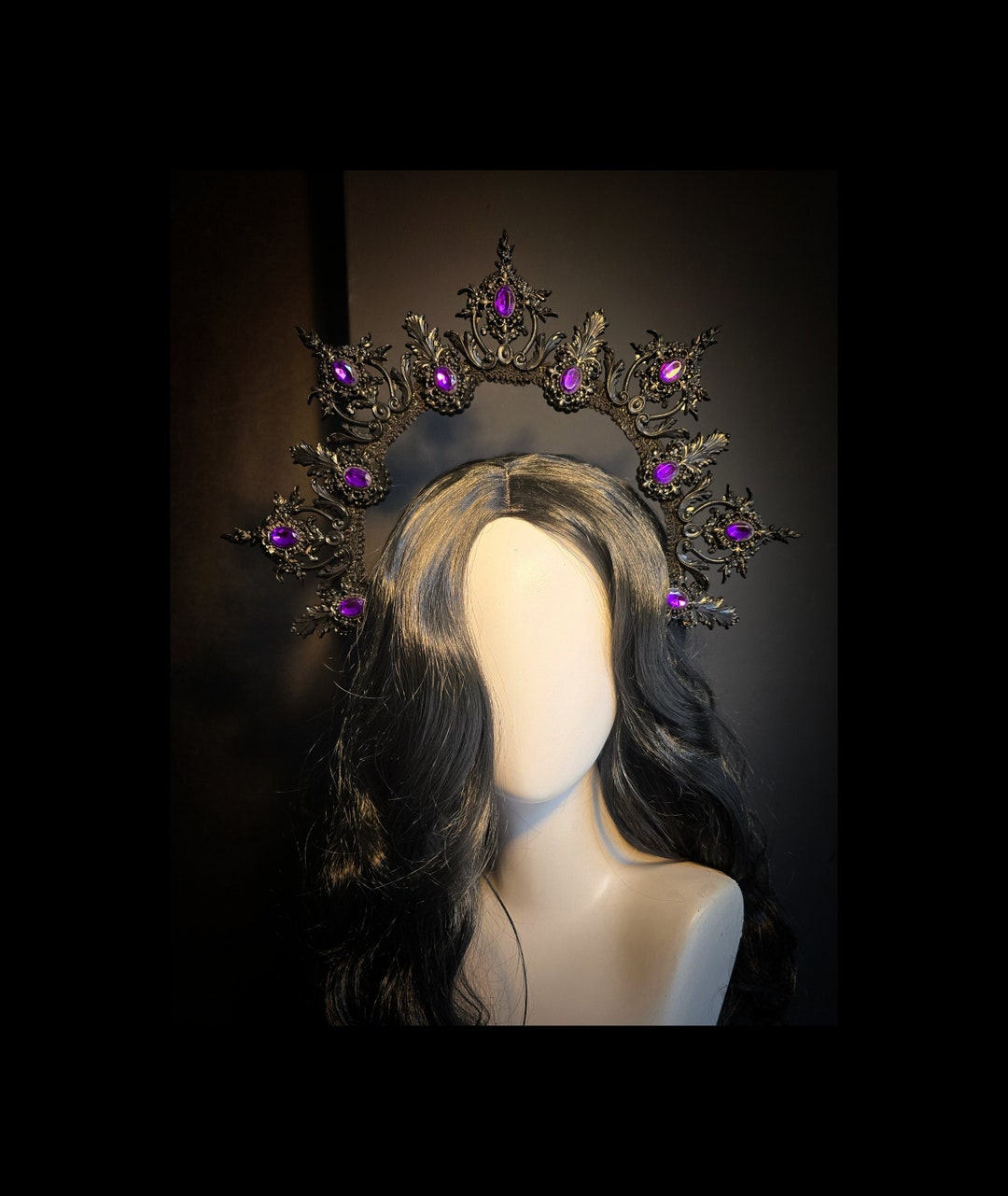 Headpiece or Gothic Halo Crown, Black and Purple Halocrown, Handmade ...