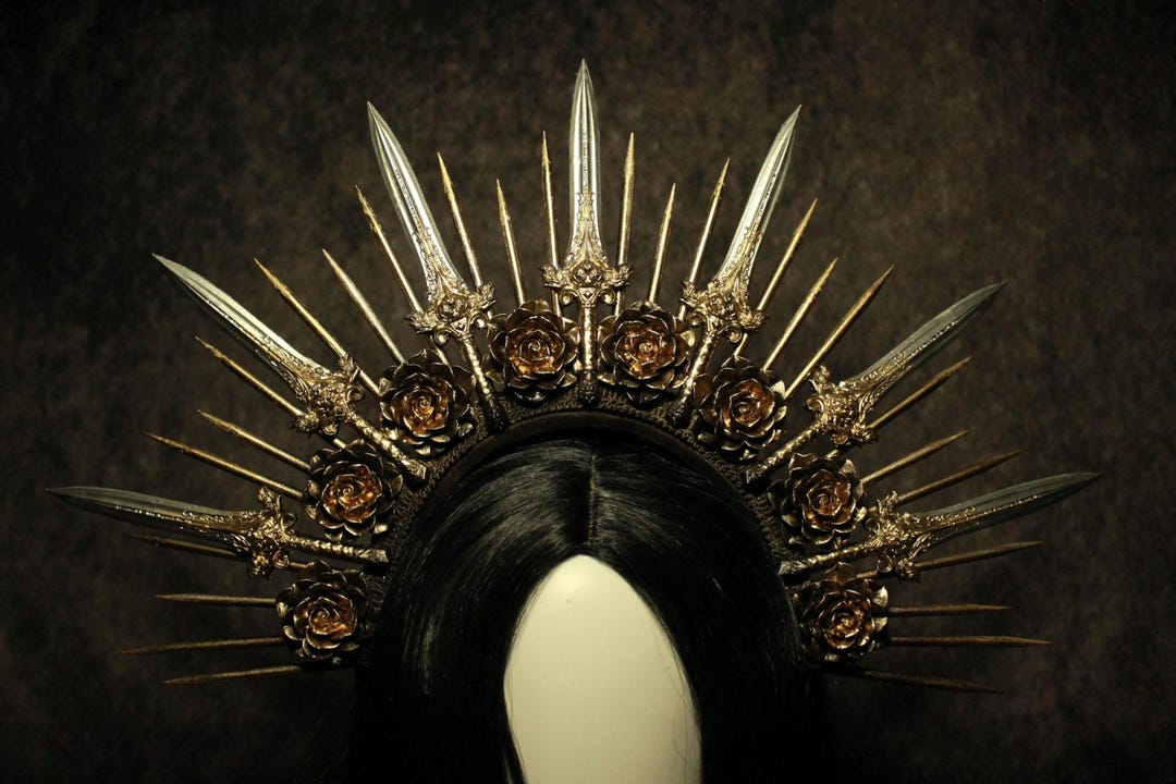 Headpiece or Gothic Halo Crown, Black and Gold Halocrown, Handmade and ...