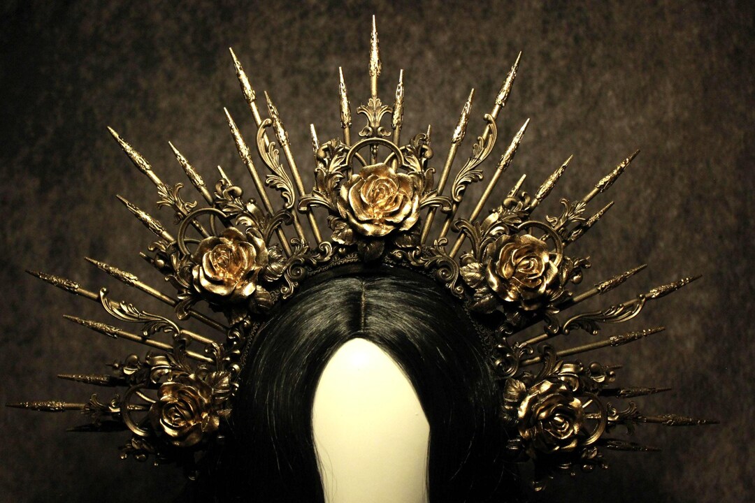 Headpiece or Gothic Halo Crown, Black and Gold Halocrown, Handmade and ...