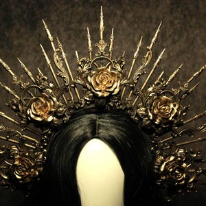 Headpiece or Gothic Halo Crown, Black and Gold Halocrown, Handmade and ...