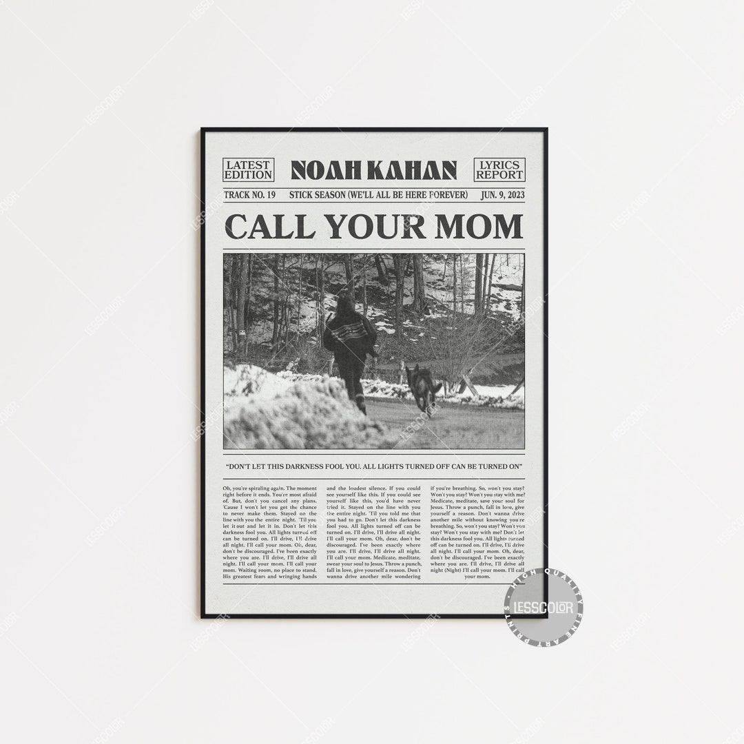 Noah Kahan Retro Newspaper Print Call Your Mom Poster Lyrics Etsy