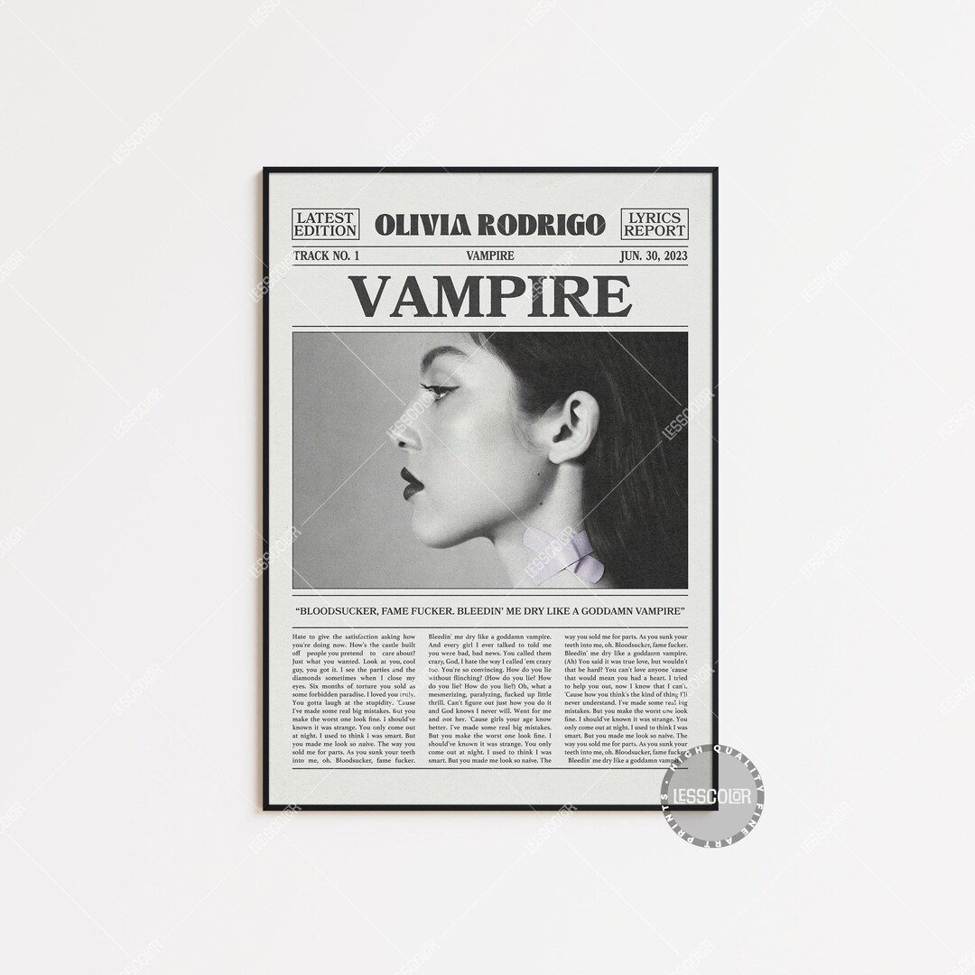 Olivia Rodrigo Retro Newspaper Print Vampire Poster Vampire - Etsy
