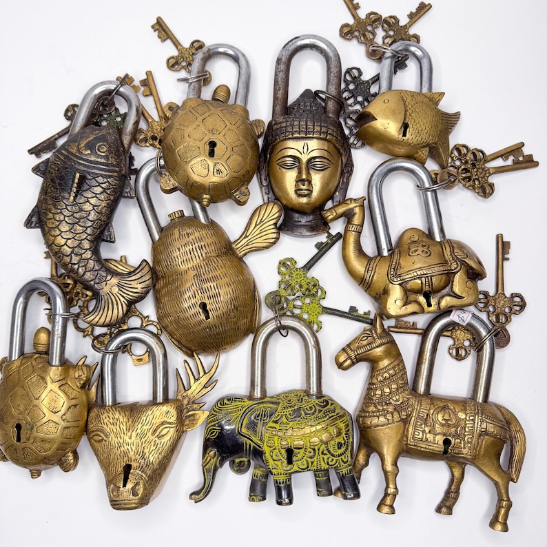 Handmade Brass Padlocks With Vintage Treasure Keys Antique Style ...