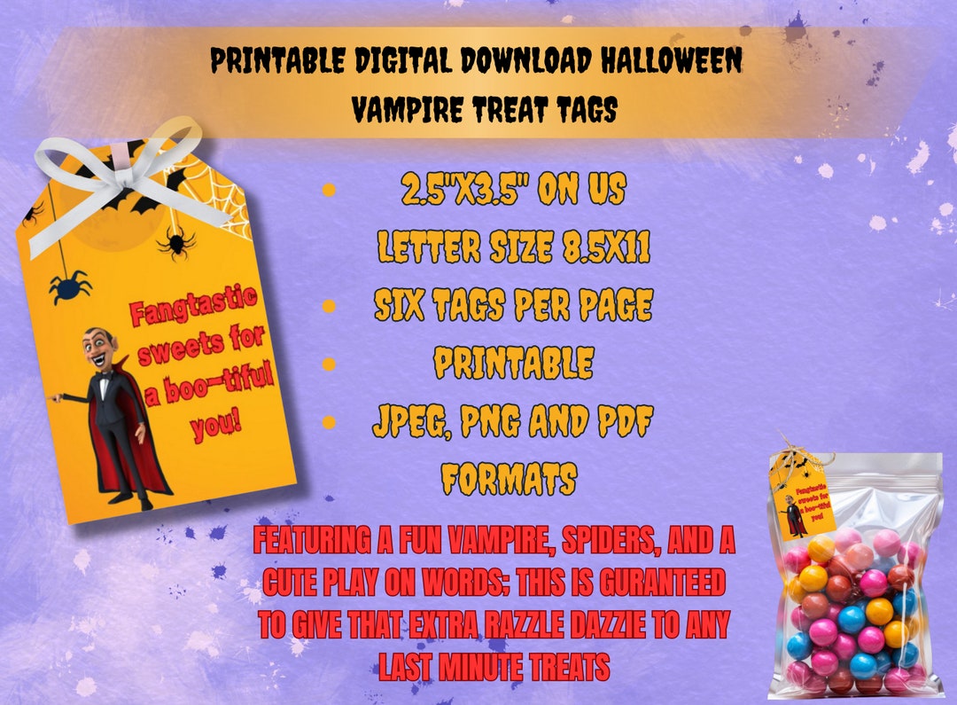 Printable Digital Download Halloween Treat Tags Vampire - Etsy