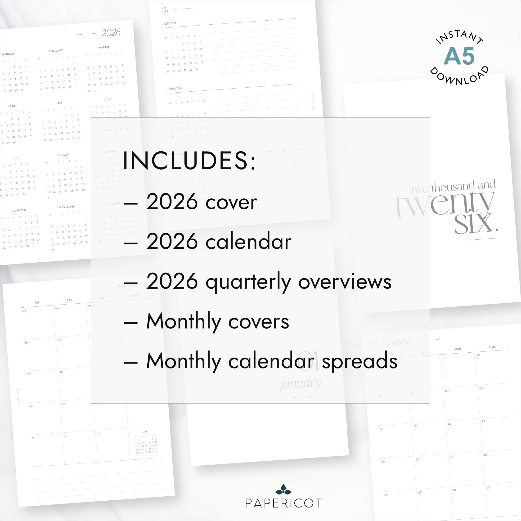 A5 2026 Monthly Cover Bundle | Dated Agenda • Planner Insert ...