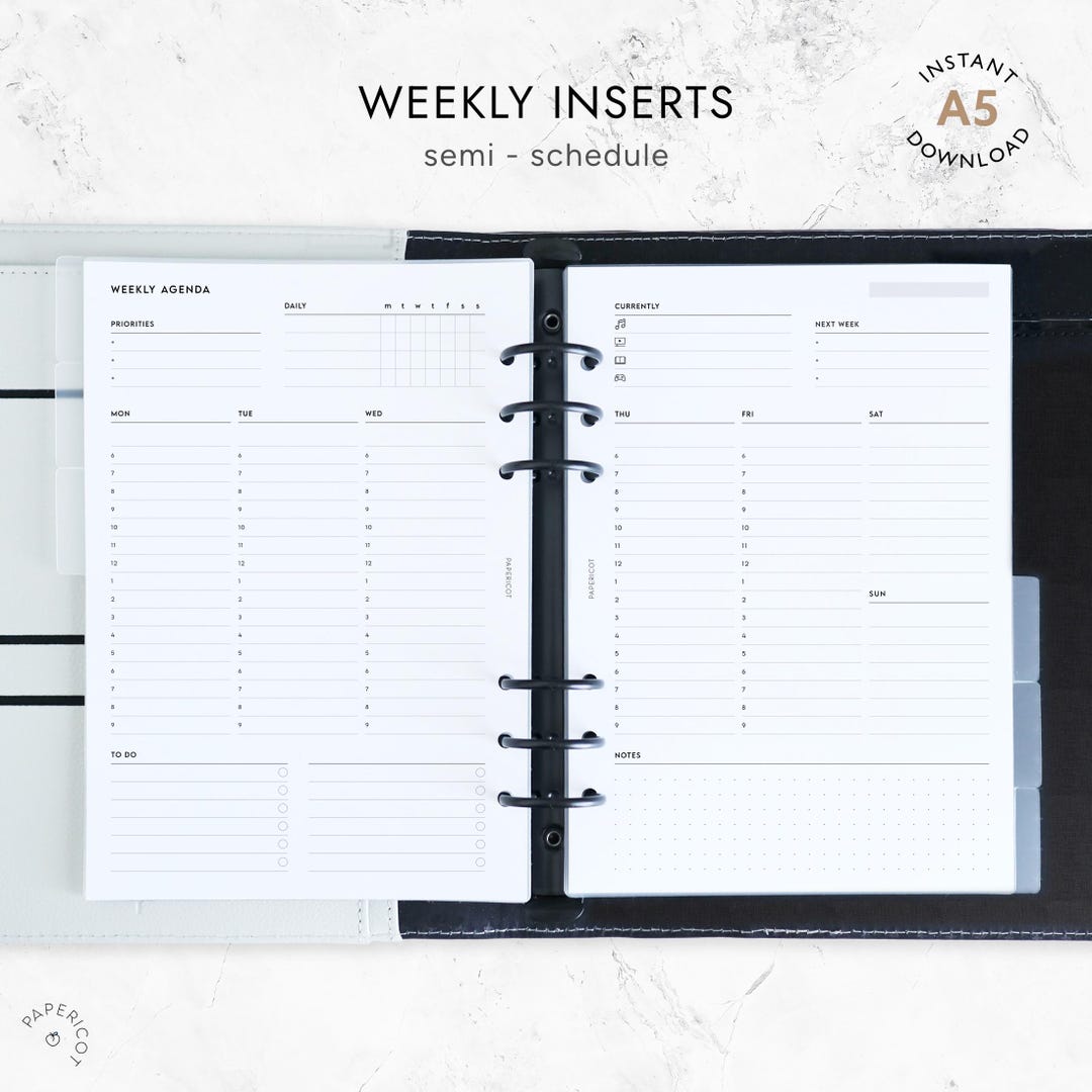 A5 Weekly Planner | Semi Schedule WO2P | Undated Agenda • Instant ...