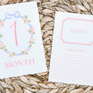 Girl Monthly Milestone Cards, Baby Girl Watercolor Bow Monthly ...