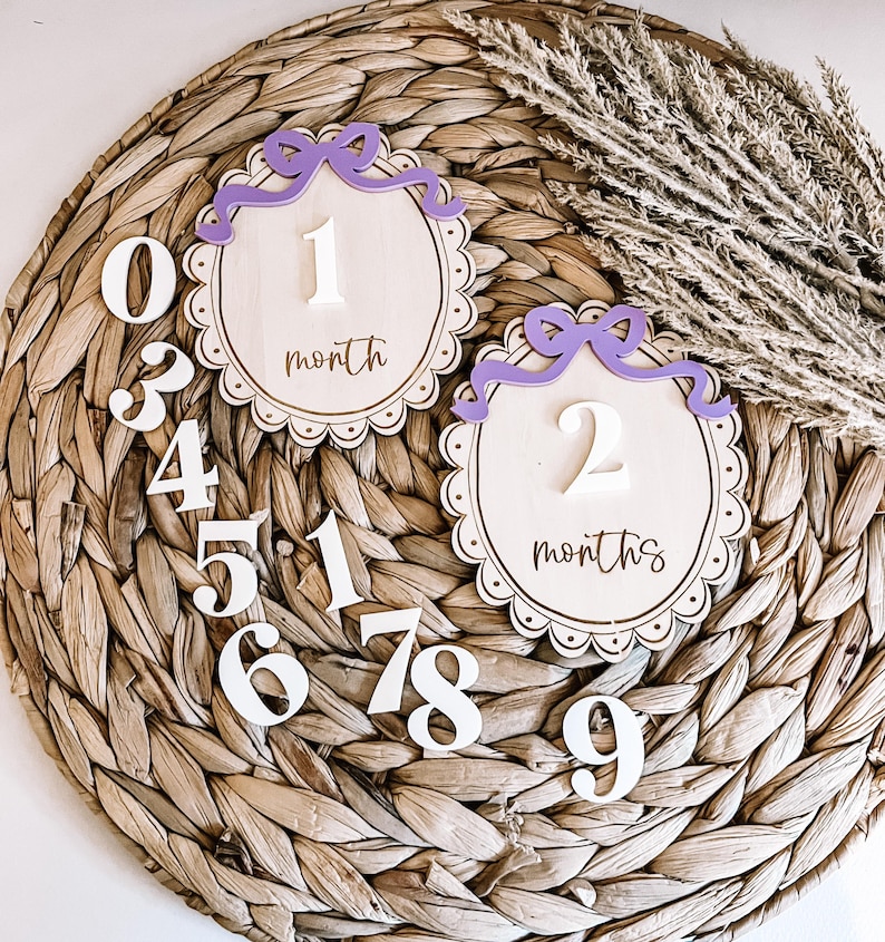 Wooden Lace Milestone Disc, Bow Interchangeable Milestone Cards, Birth ...