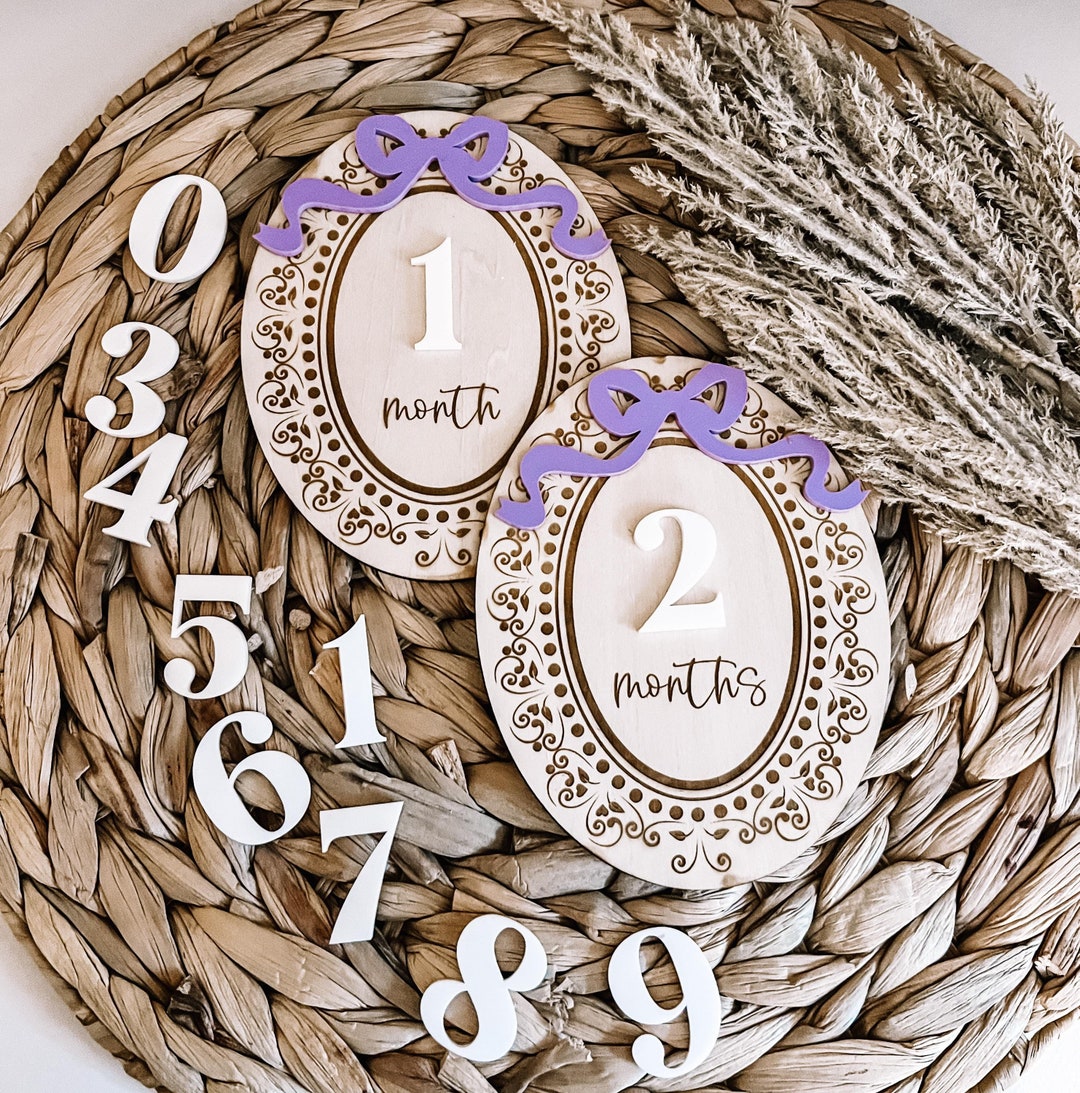 Wooden Lace Milestone Disc, Bow Interchangeable Milestone Cards ...