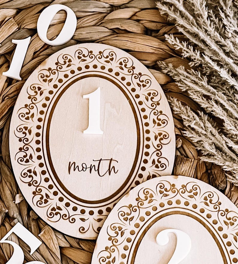 Wooden Lace Milestone Disc, Bow Interchangeable Milestone Cards ...