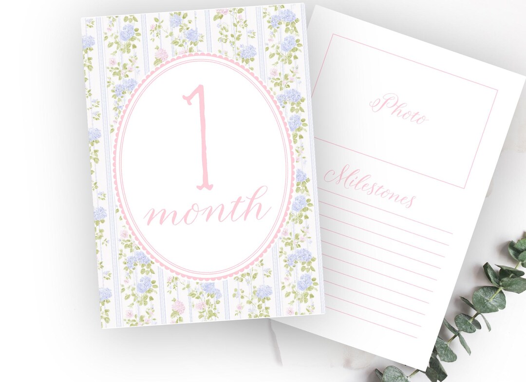 Girl Monthly Milestone Cards, Baby Girl Watercolor Flower Monthly ...