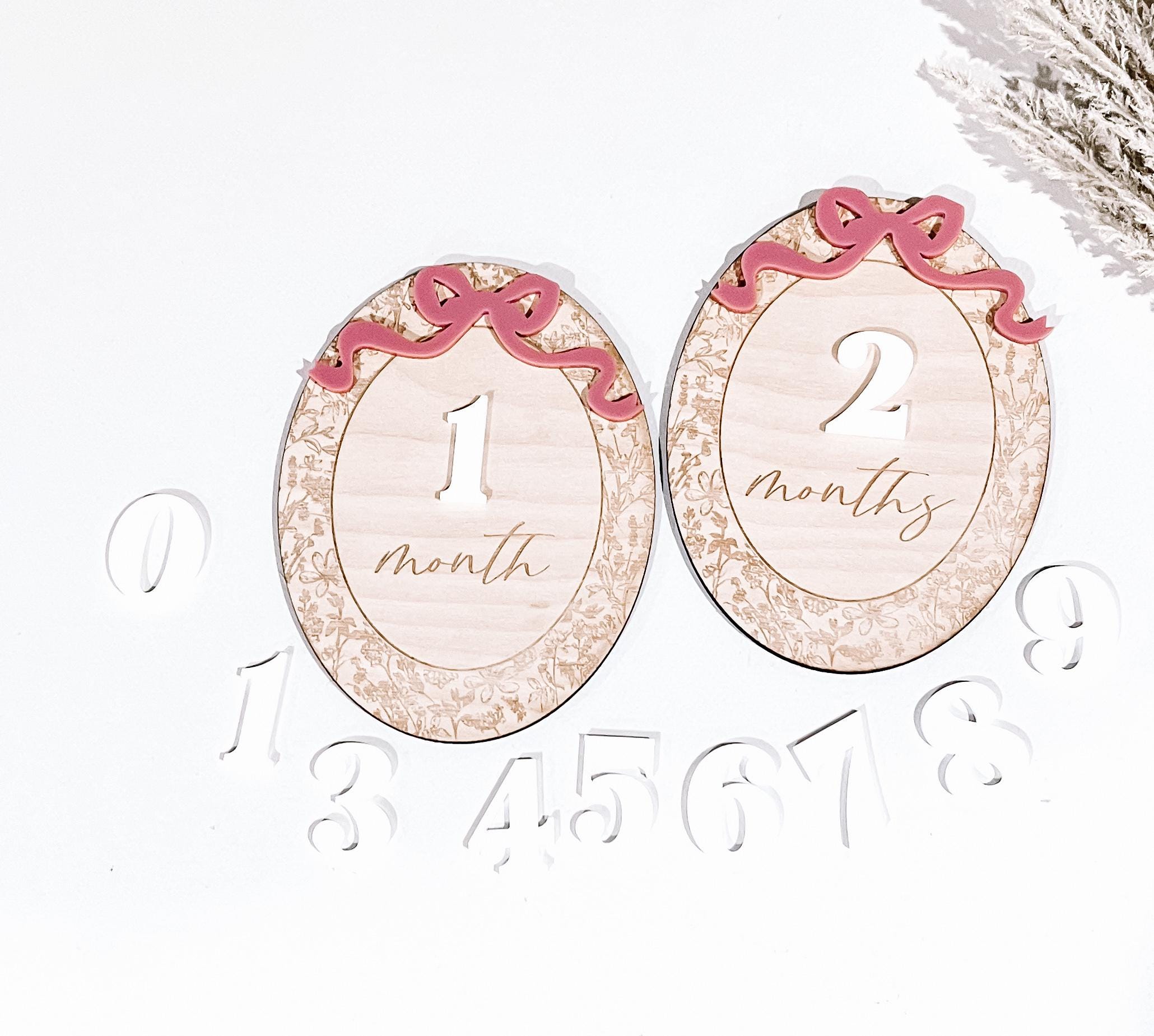Wooden Lace Milestone Disc, Bow Interchangeable Milestone Cards ...