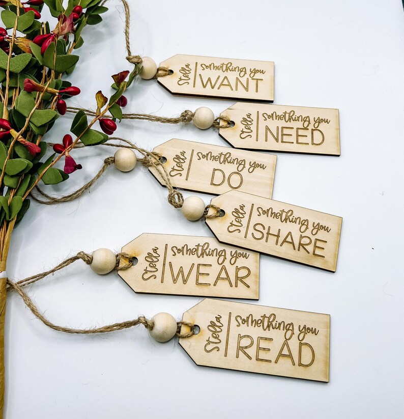 Want Need Wear Read Gift Tags, Engraved Gift Tags, Wooden Gift Tags ...
