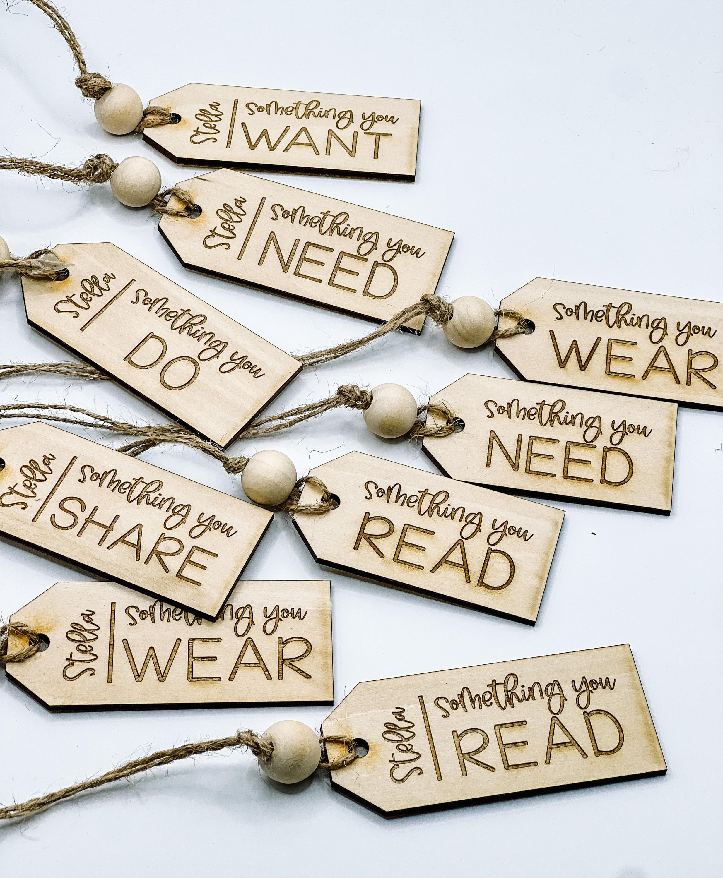 Want Need Wear Read Gift Tags, Engraved Gift Tags, Wooden Gift Tags ...