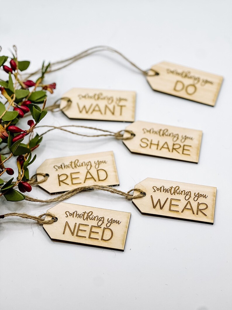 Want Need Wear Read Gift Tags, Engraved Gift Tags, Wooden Gift Tags ...