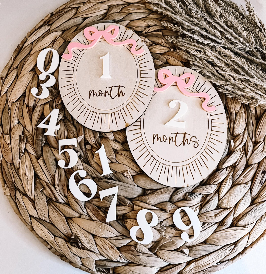 Wooden Sun Milestone Disc, Bow Interchangeable Milestone Cards ...