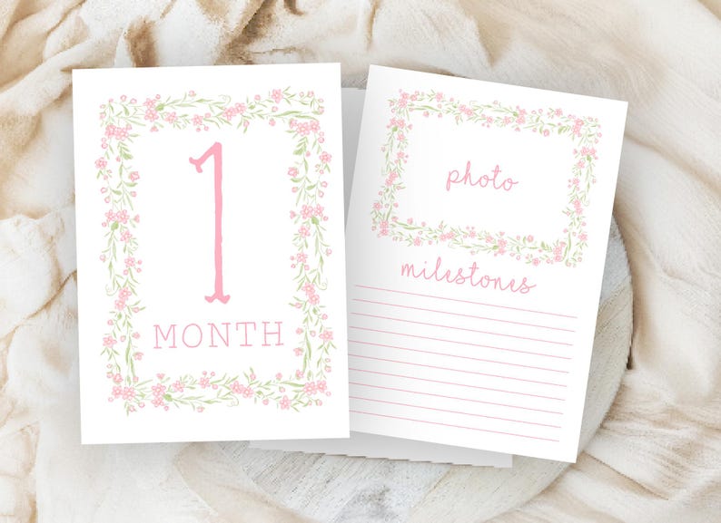 Girl Monthly Milestone Cards, Baby Girl Watercolor Flower Monthly ...