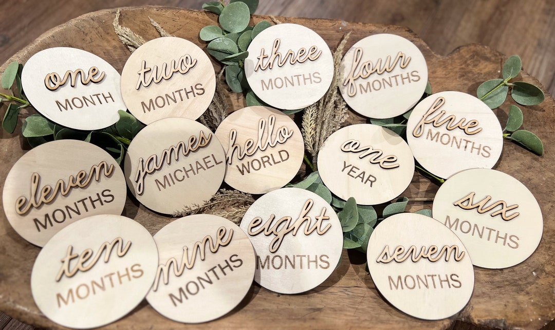 Wood Monthly Milestone Discs for Baby Photos, 3D Wood, Baby Month Photo ...