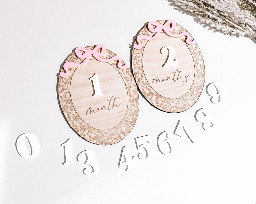 Wooden Lace Milestone Disc, Bow Interchangeable Milestone Cards ...