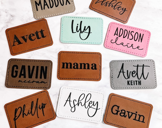 Faux Leather Personalized Name Patch, Adhesive Patch, Personalized Leather Patch, Beanie Patch ...