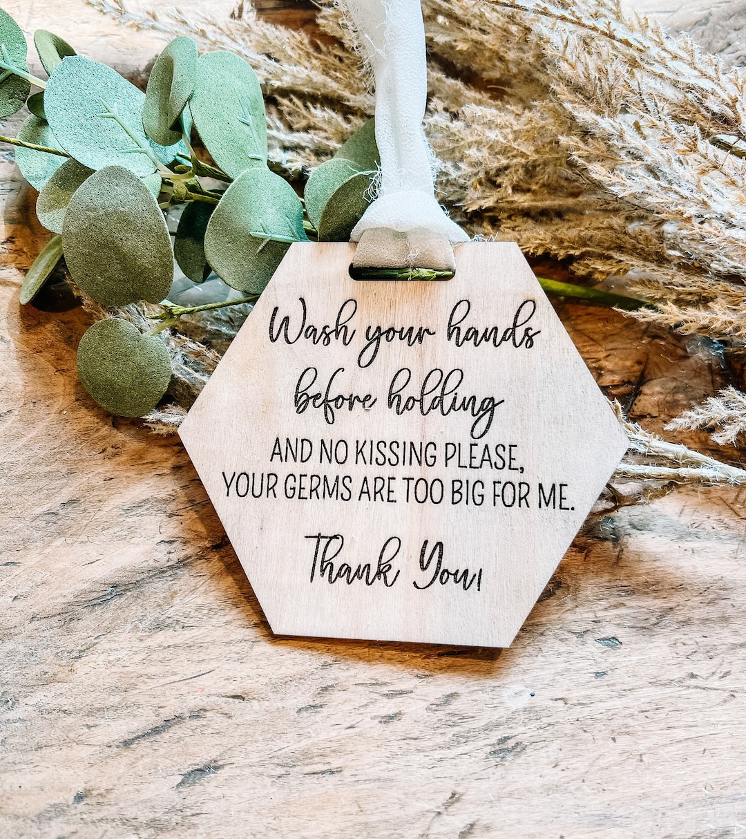 Do Not Touch Baby Wooden Car Seat Tag, Hexagon Don't Kiss Baby, Your ...