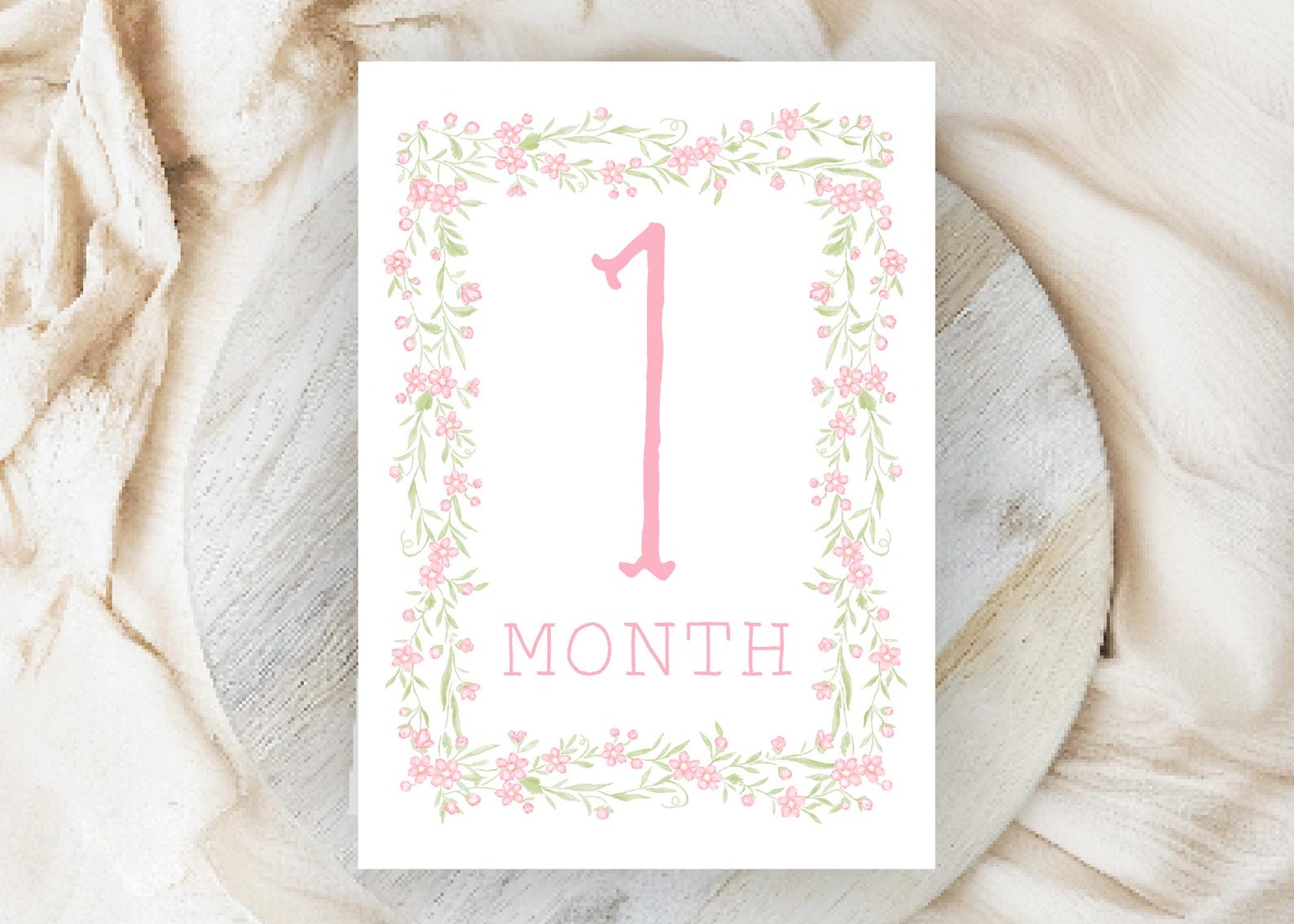 Girl Monthly Milestone Cards, Baby Girl Watercolor Flower Monthly ...