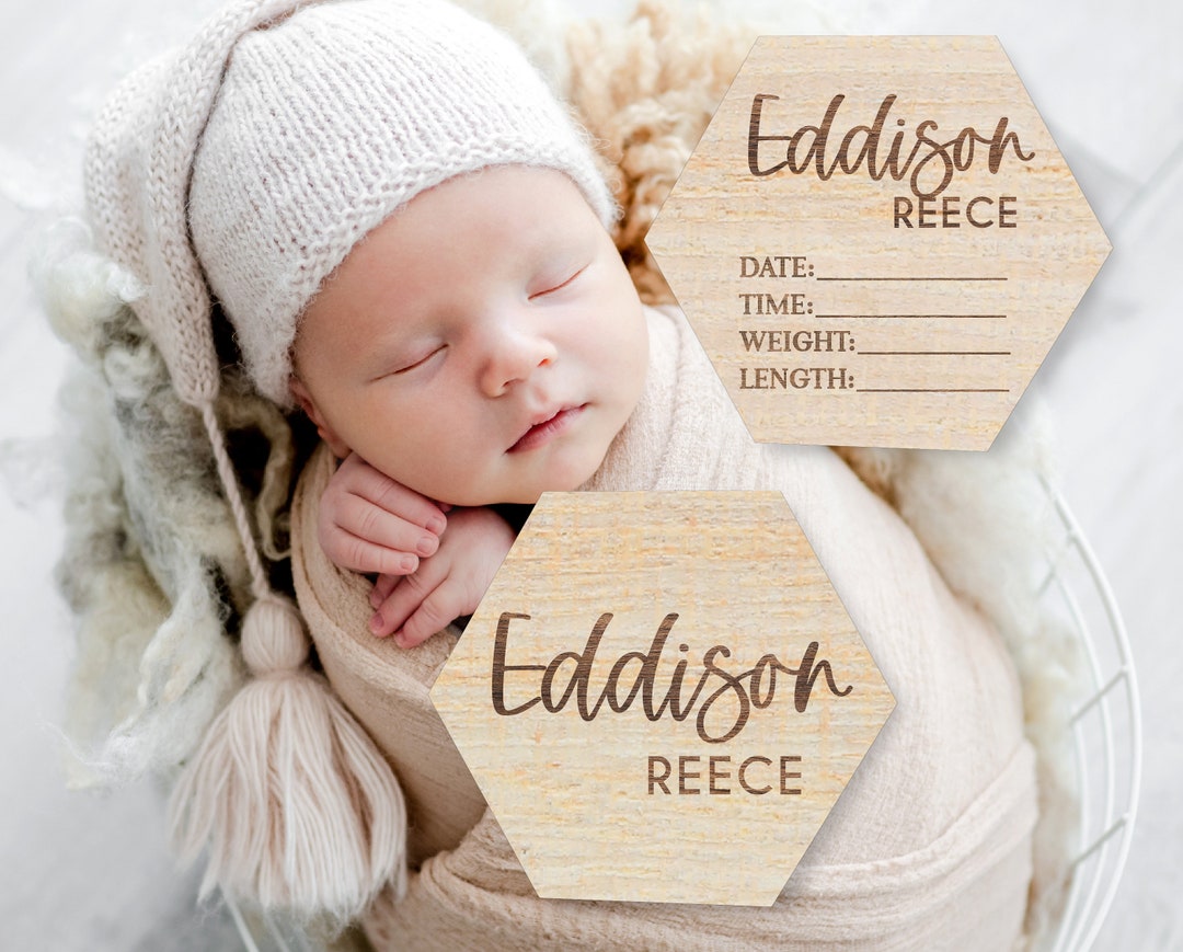 Hexagon Baby Name Announcement Sign, Wood Birth Announcement Sign ...