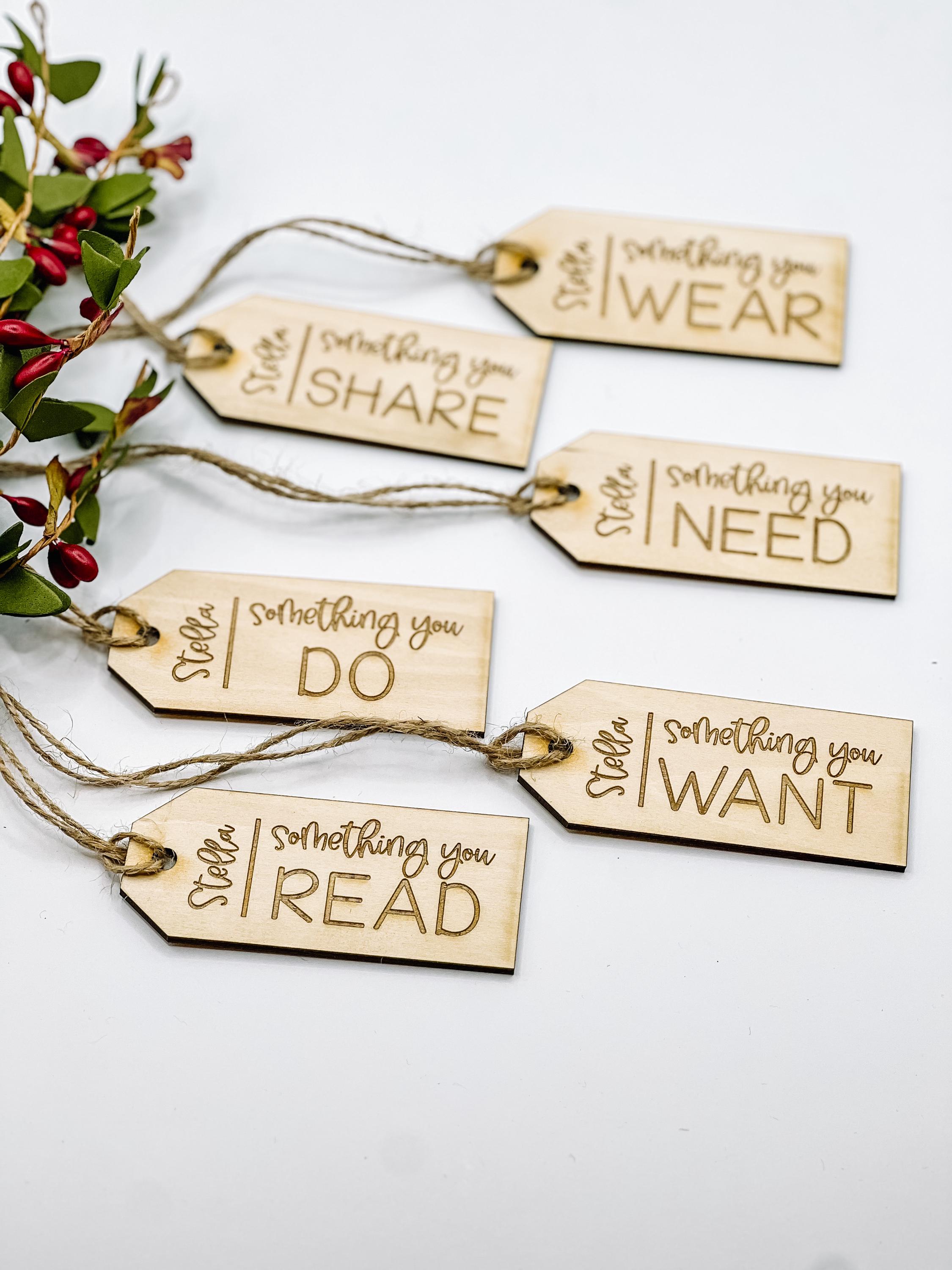 Want Need Wear Read Gift Tags, Engraved Gift Tags, Wooden Gift Tags ...