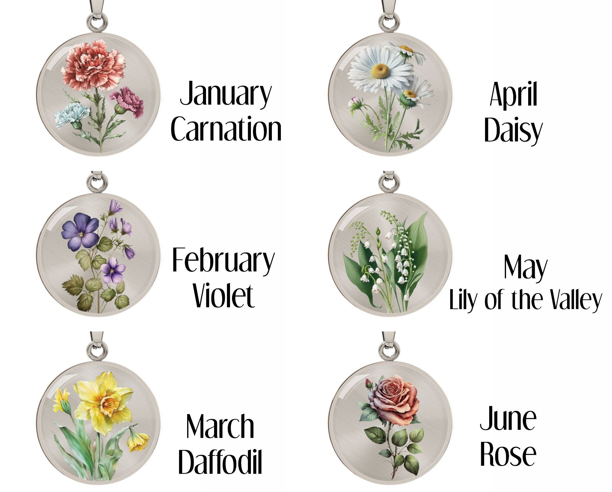 February Birthstone Birth Flower Necklace Pendant Charm Birth Month ...