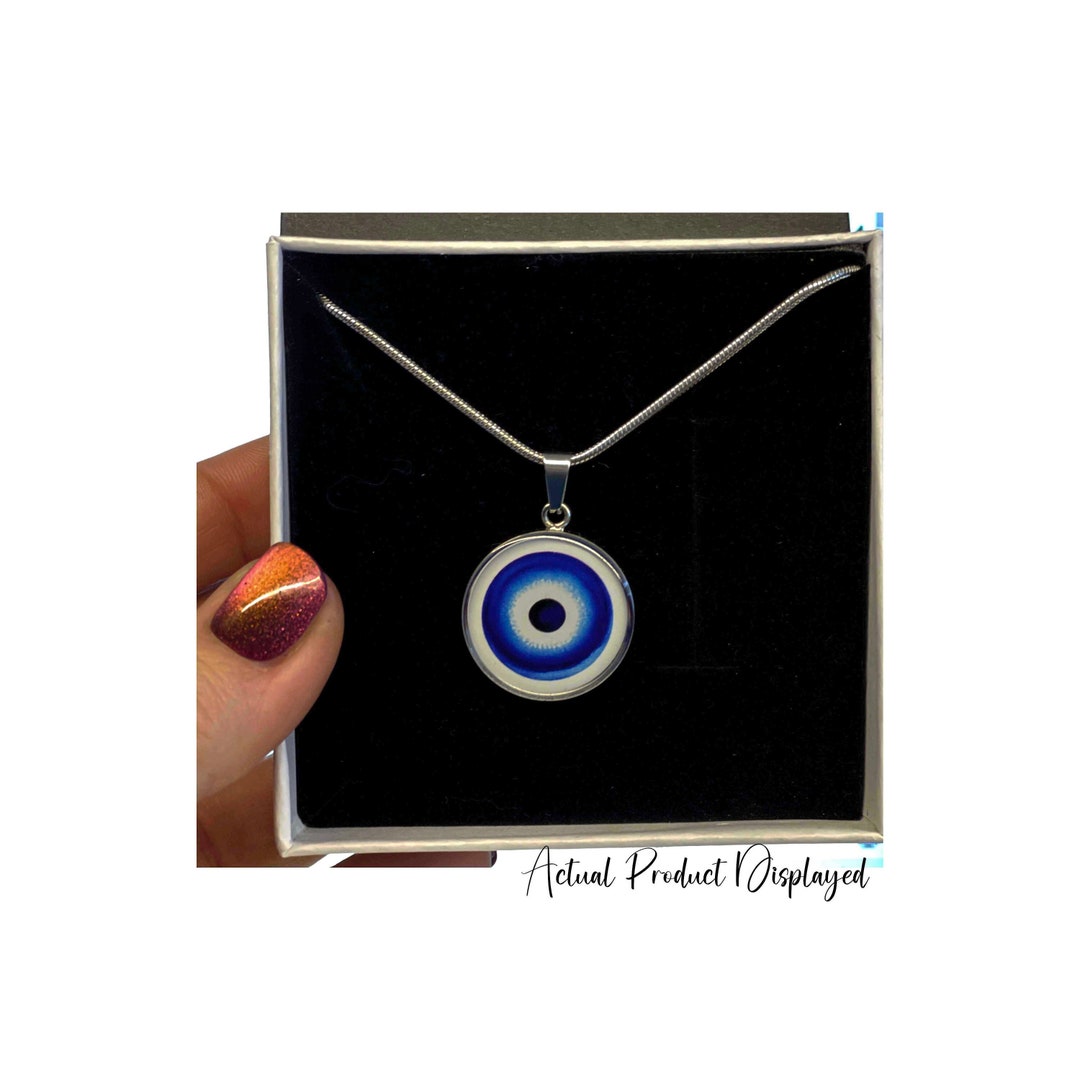 Custom Made Evil Eye Pendant With Chain, Greek Mati Jewelry, Protection ...