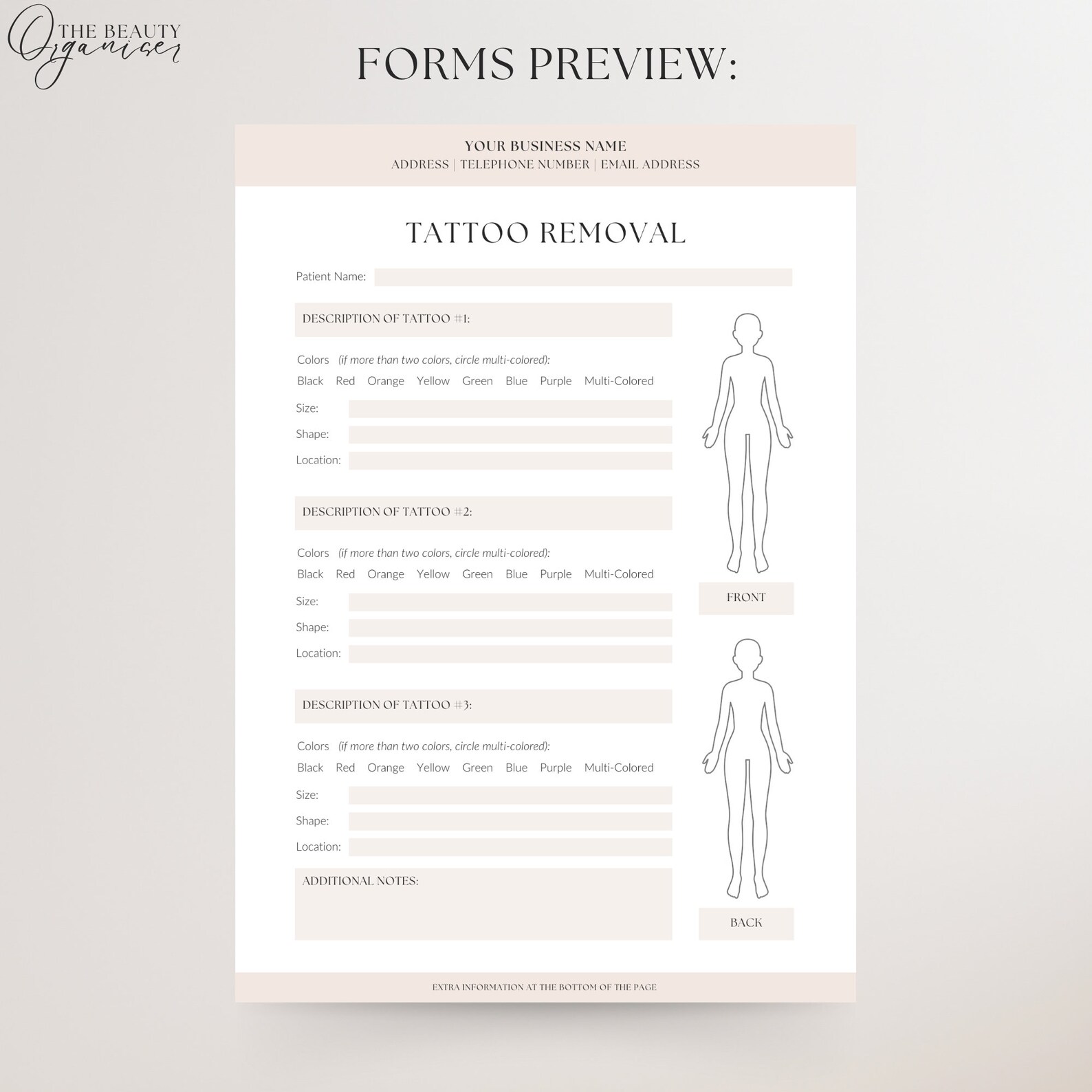 Tattoo Removal Form Editable Tattoo Removal Canva Template Instant ...