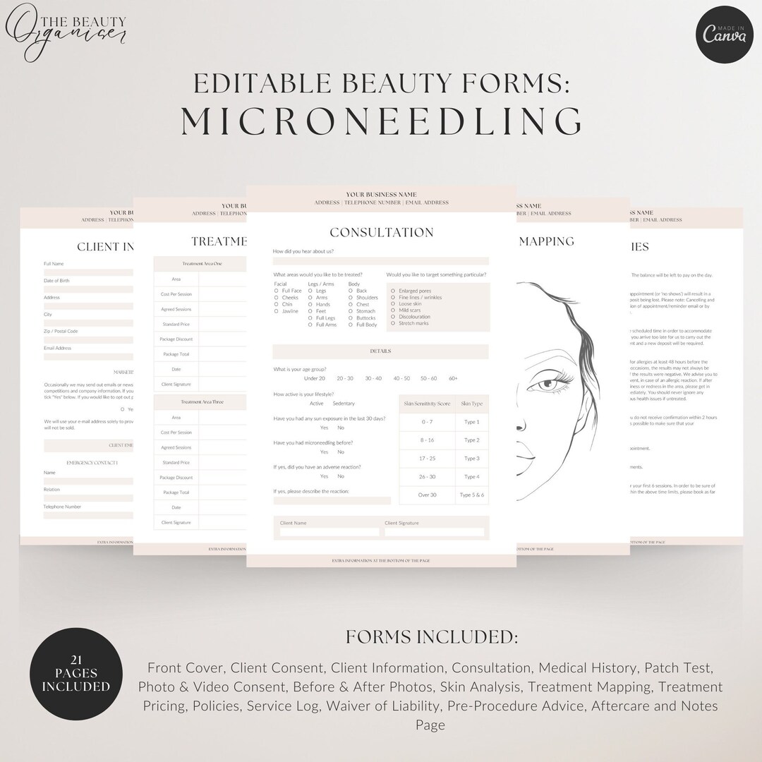 Microneedling Forms | Editable Client Information, Consent, Policy ...