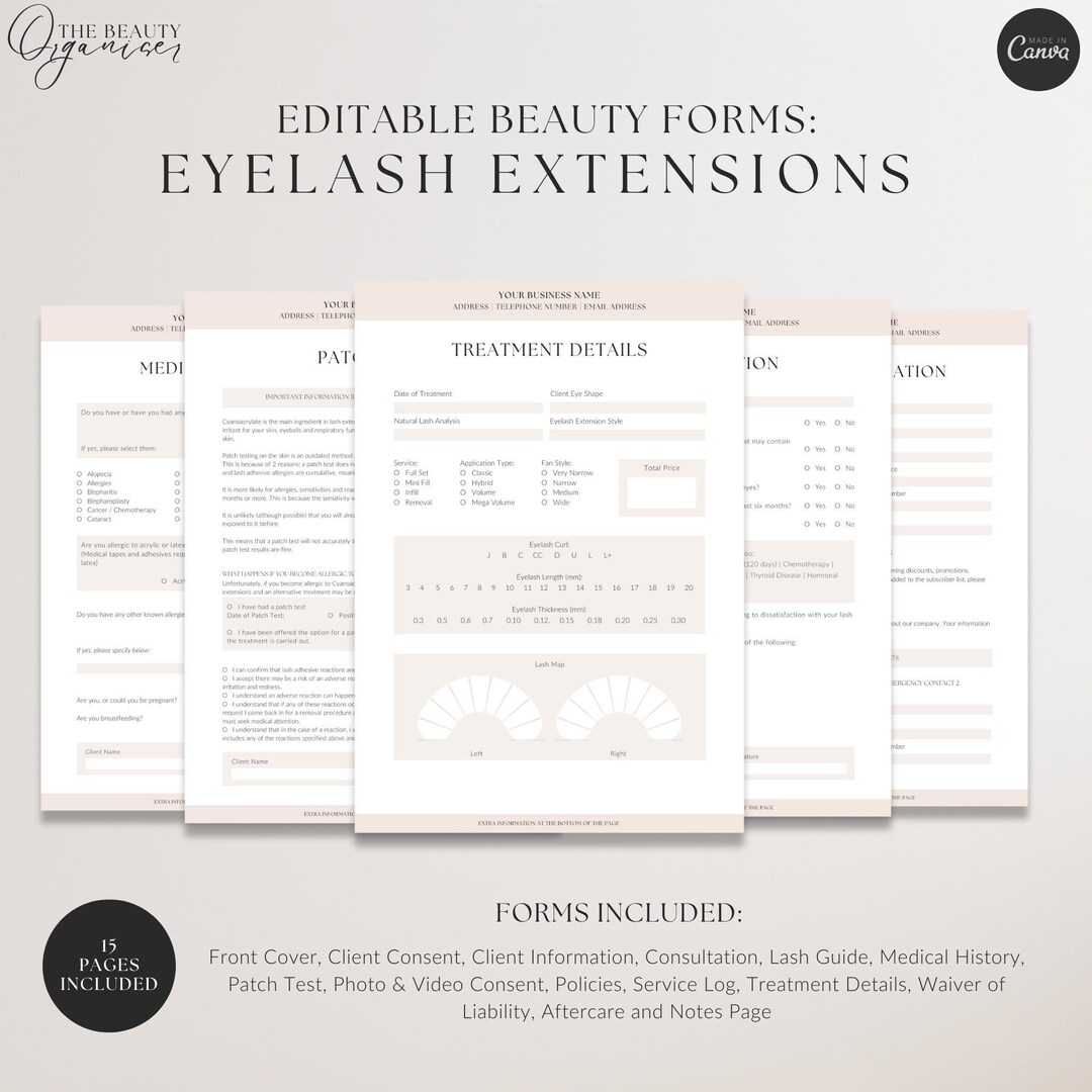 Eyelash Extension Forms Editable Client Information, Consent, Policy ...