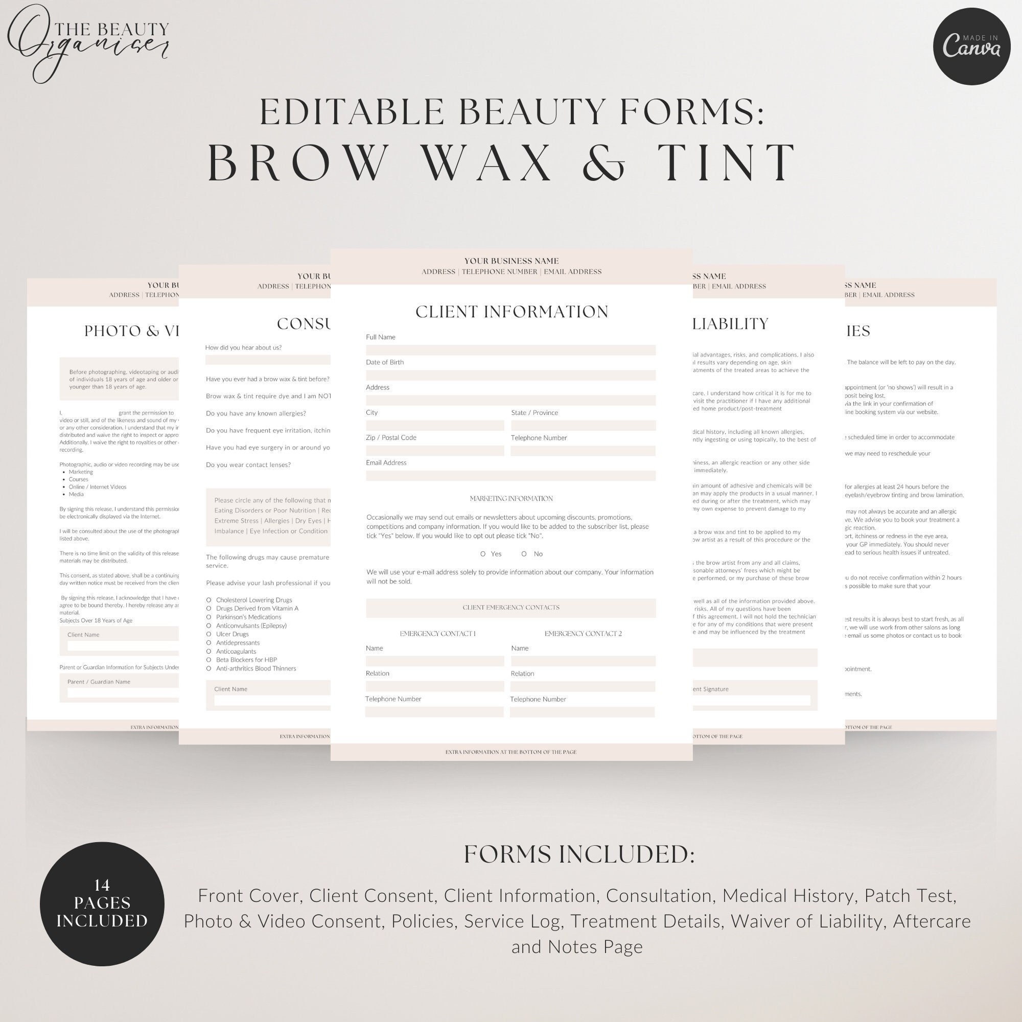 Brow Wax & Tint Forms Editable Client Information Consent - Etsy