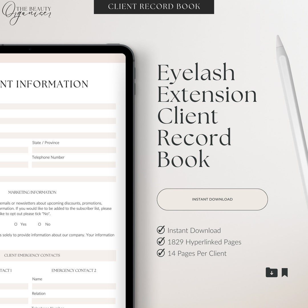 Eyelash Extension Digital Client Record Book Fully - Etsy