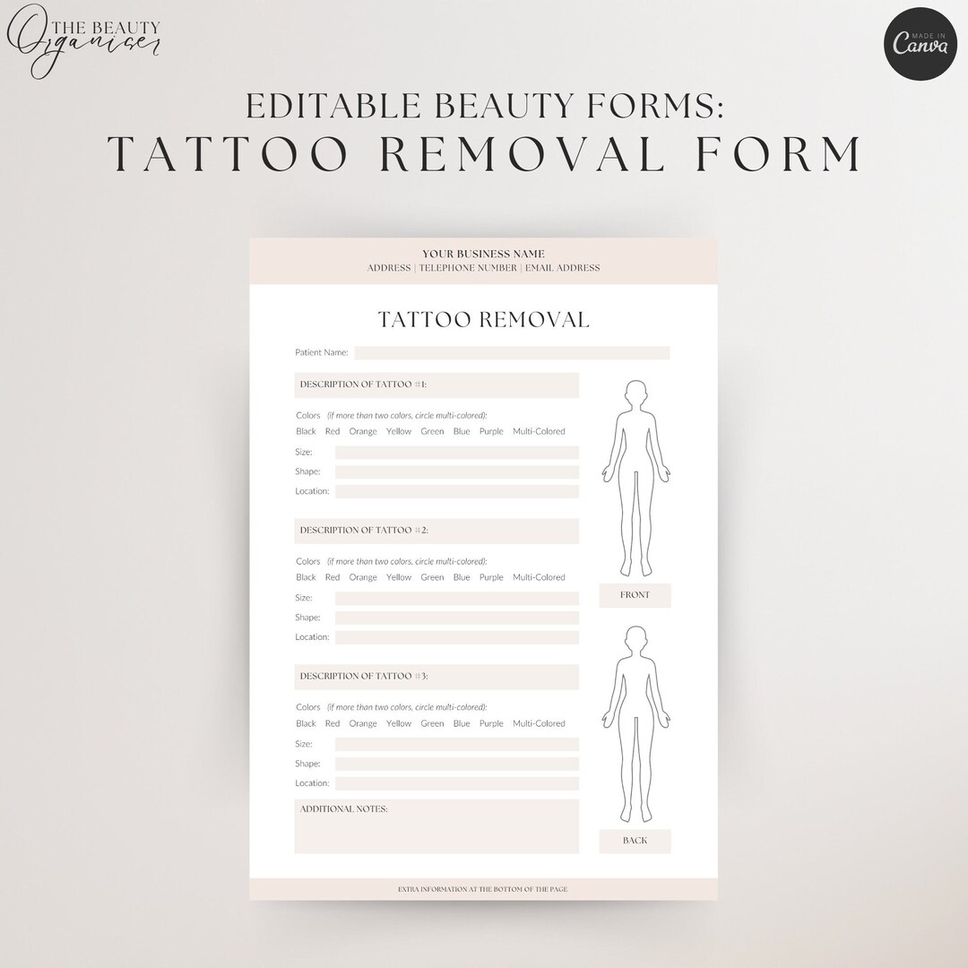 Tattoo Removal Form | Editable Tattoo Removal Canva Template | Instant ...