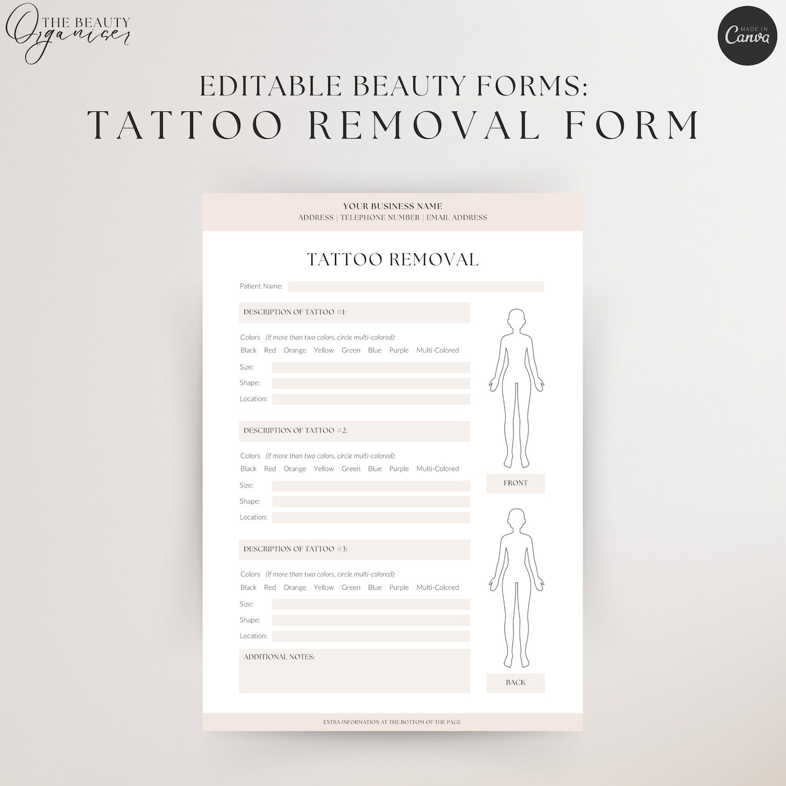 Tattoo Removal Form Editable Tattoo Removal Canva Template Instant ...