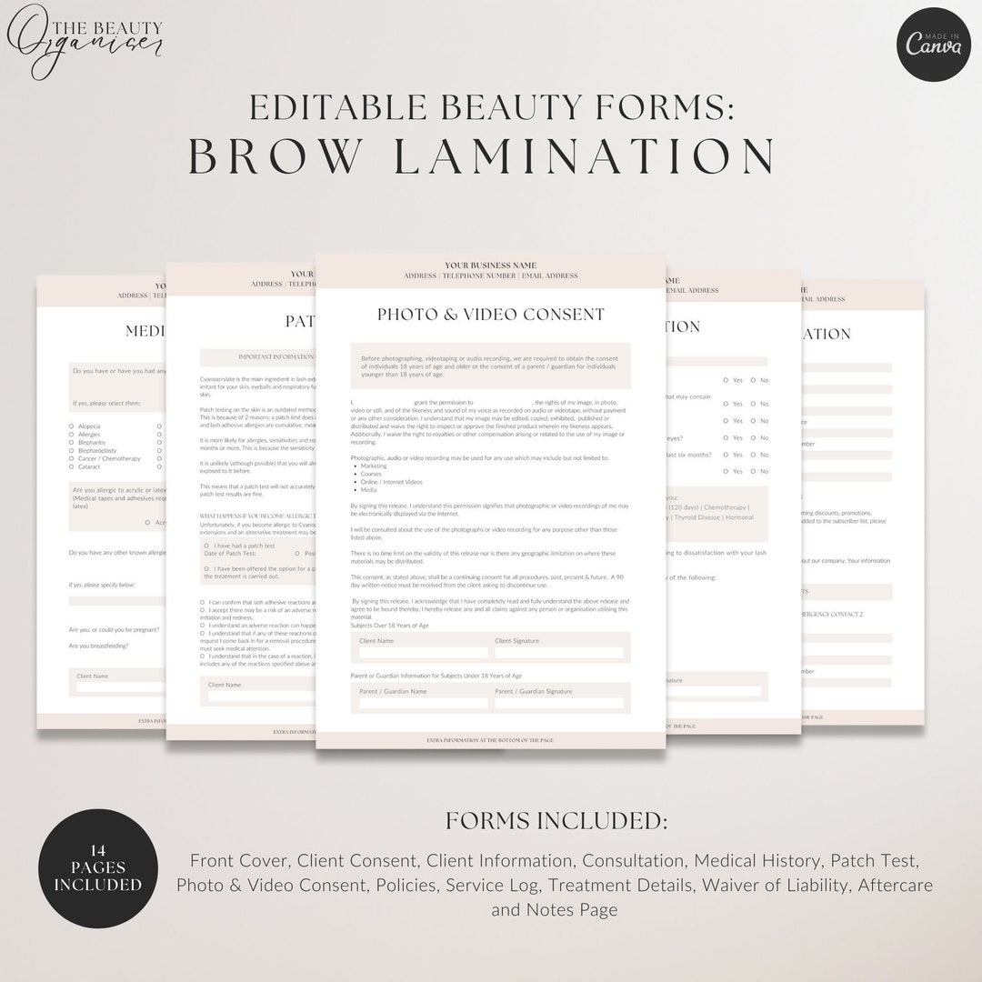 Brow Lamination & Tint Forms Editable Client Information, Consent ...