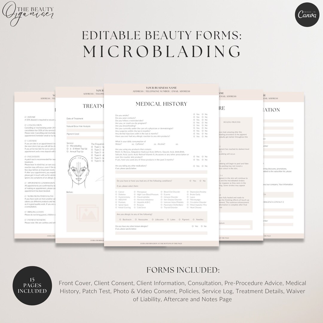 Microblading Forms Editable Client Information, Consent, Policy, Patch ...