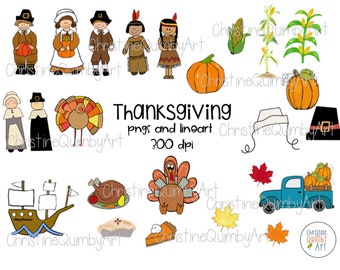 Thanksgiving Clip Art, Pilgrims, Native Americans, Fall, Autumn ...
