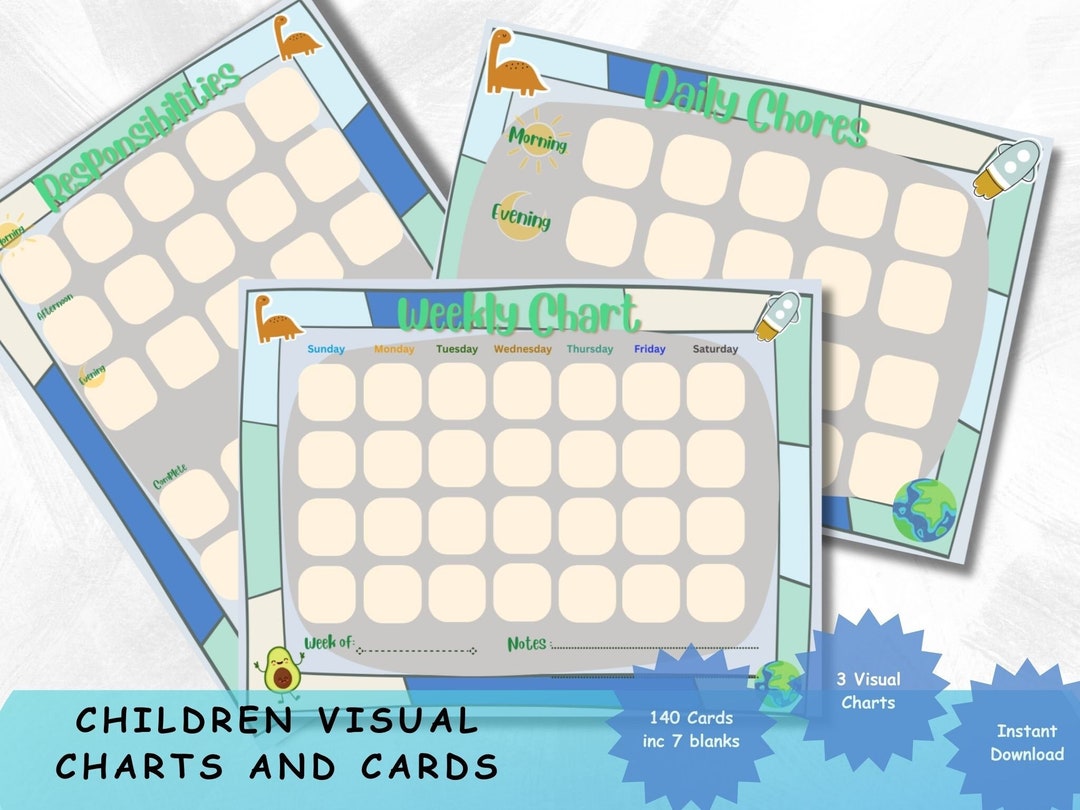 Visual Routine Boy Chart Daily Kids' Schedules With Cards Morning ...