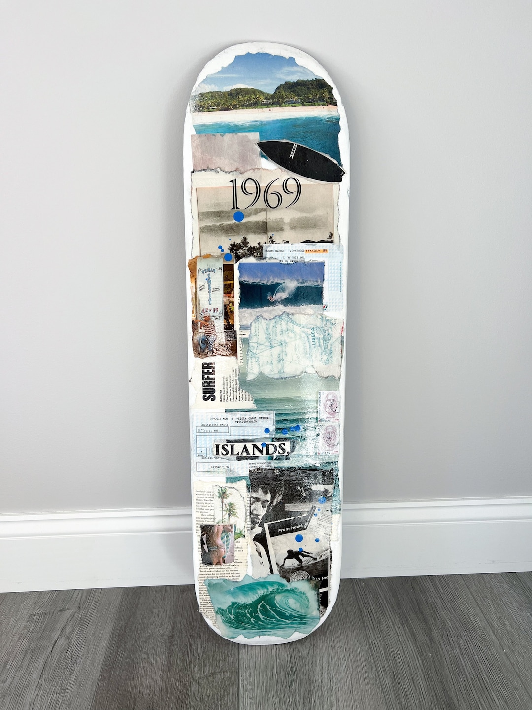 Skateboard Art '1969 Dreams' Mixed Media Resin Wall Decor, Surfer ...