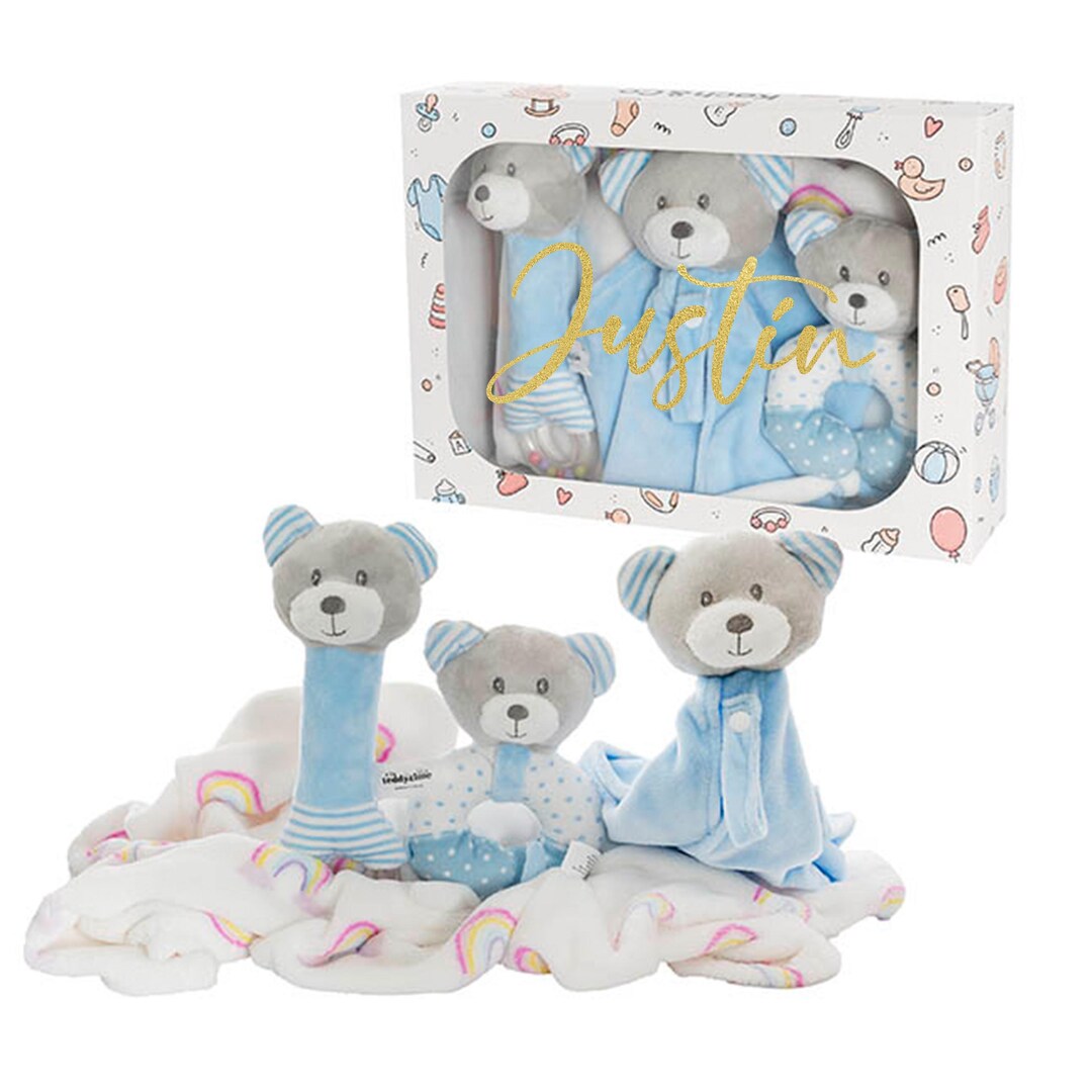 Personalised Baby Gift Set L Blue Boys Gift Set L Plush Toys and ...