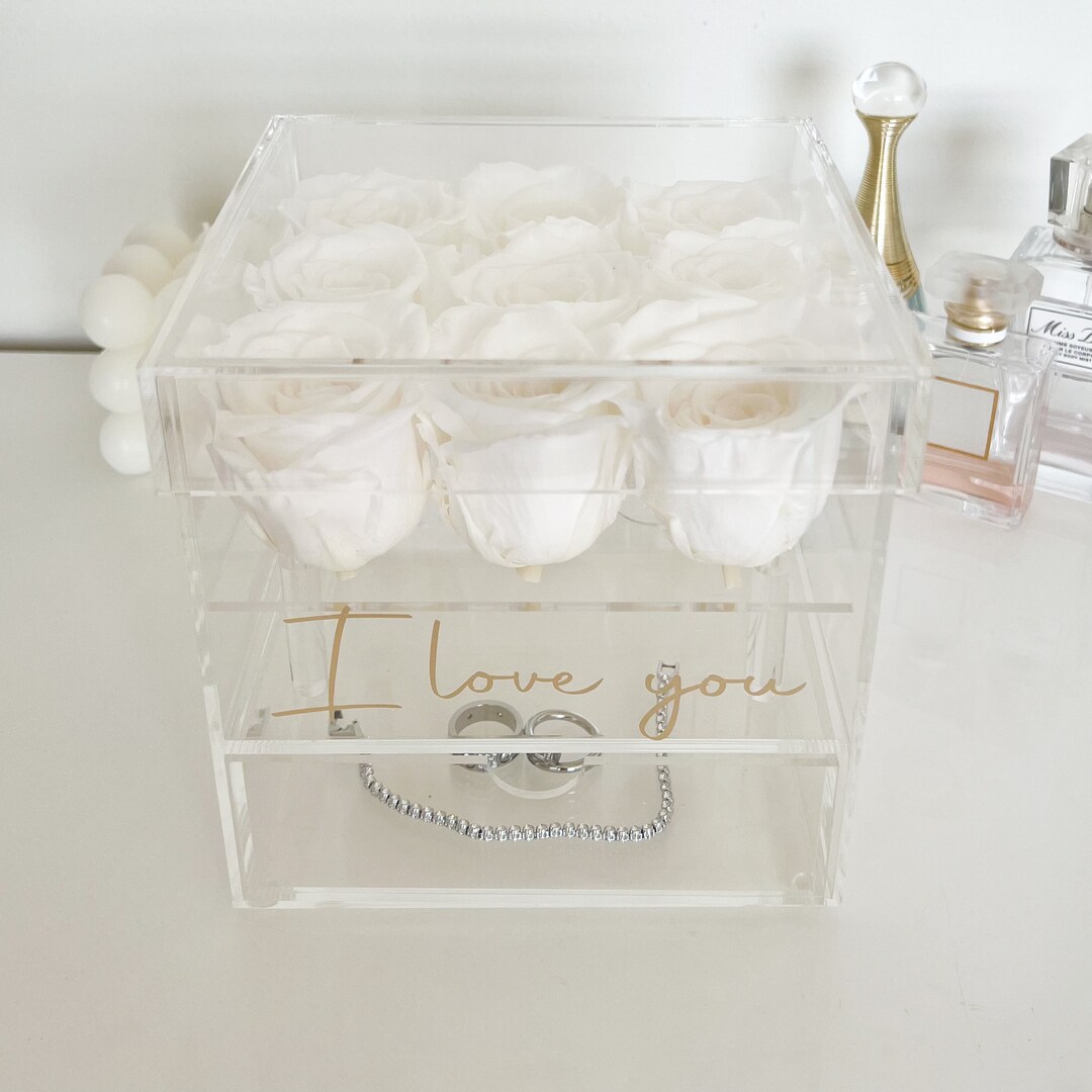 Personalised Preserved Roses in Acrylic Jewellery Box, Valentine's Day ...