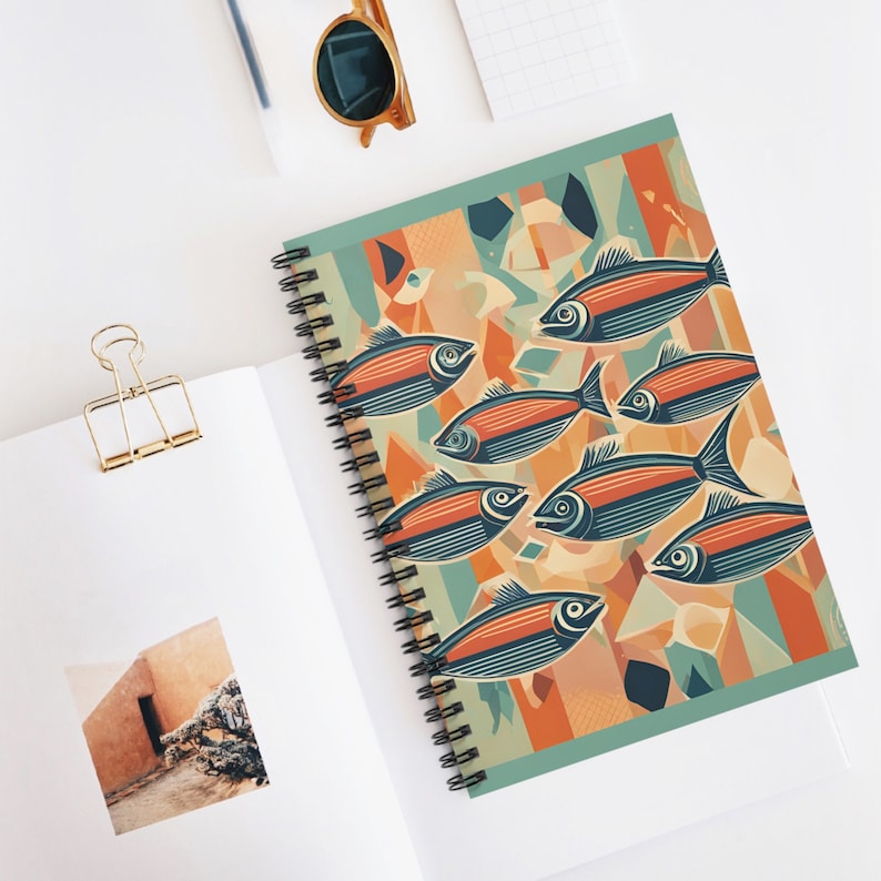 Retro Sardines Journal, Marine Life, Sea Life Spiral Notebook, Marine ...