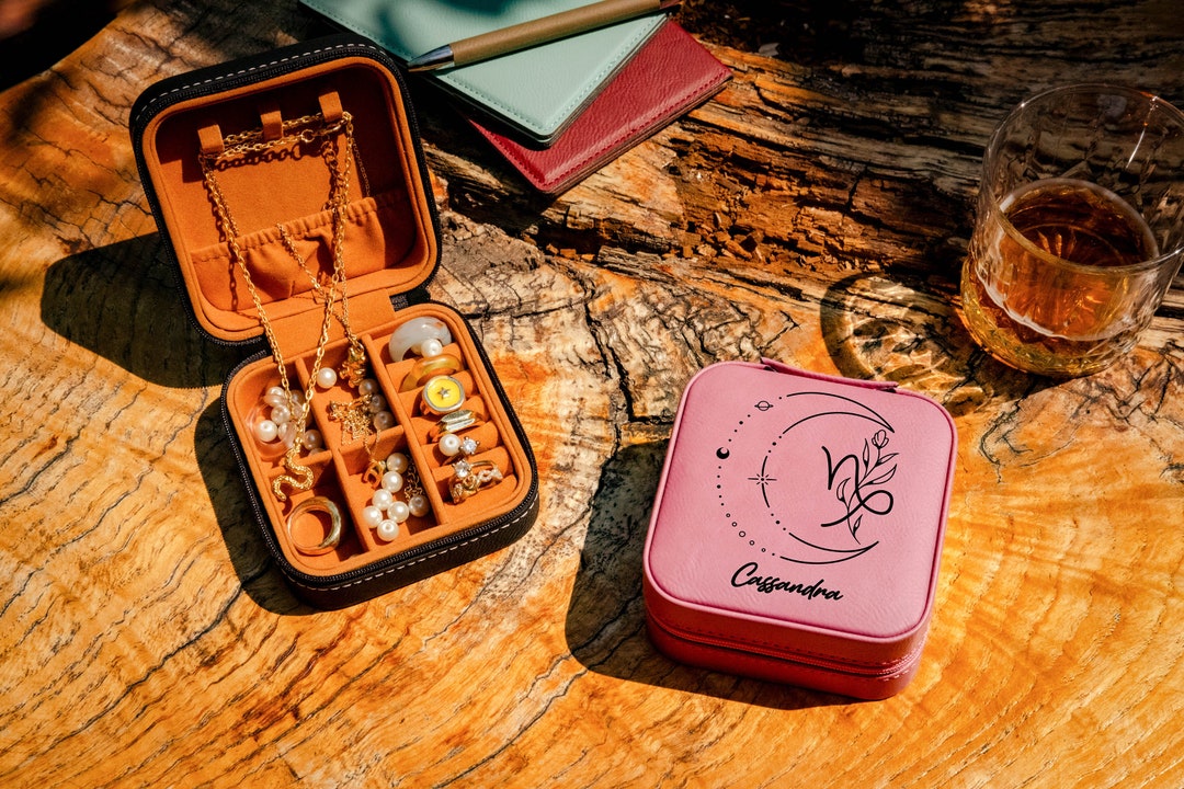 Custom Zodiac Moon Engraved Jewelry Case, Personalized Jewelry Box ...