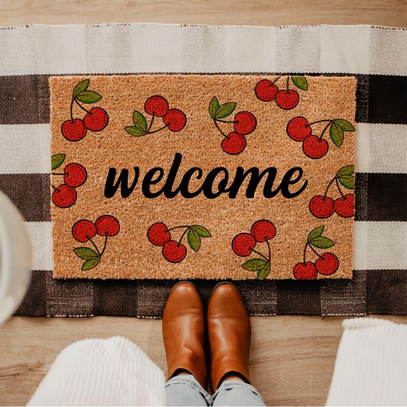 Cherry Welcome Mat, Housewarming Gift, Cherry Doormat, Porch Decoration ...