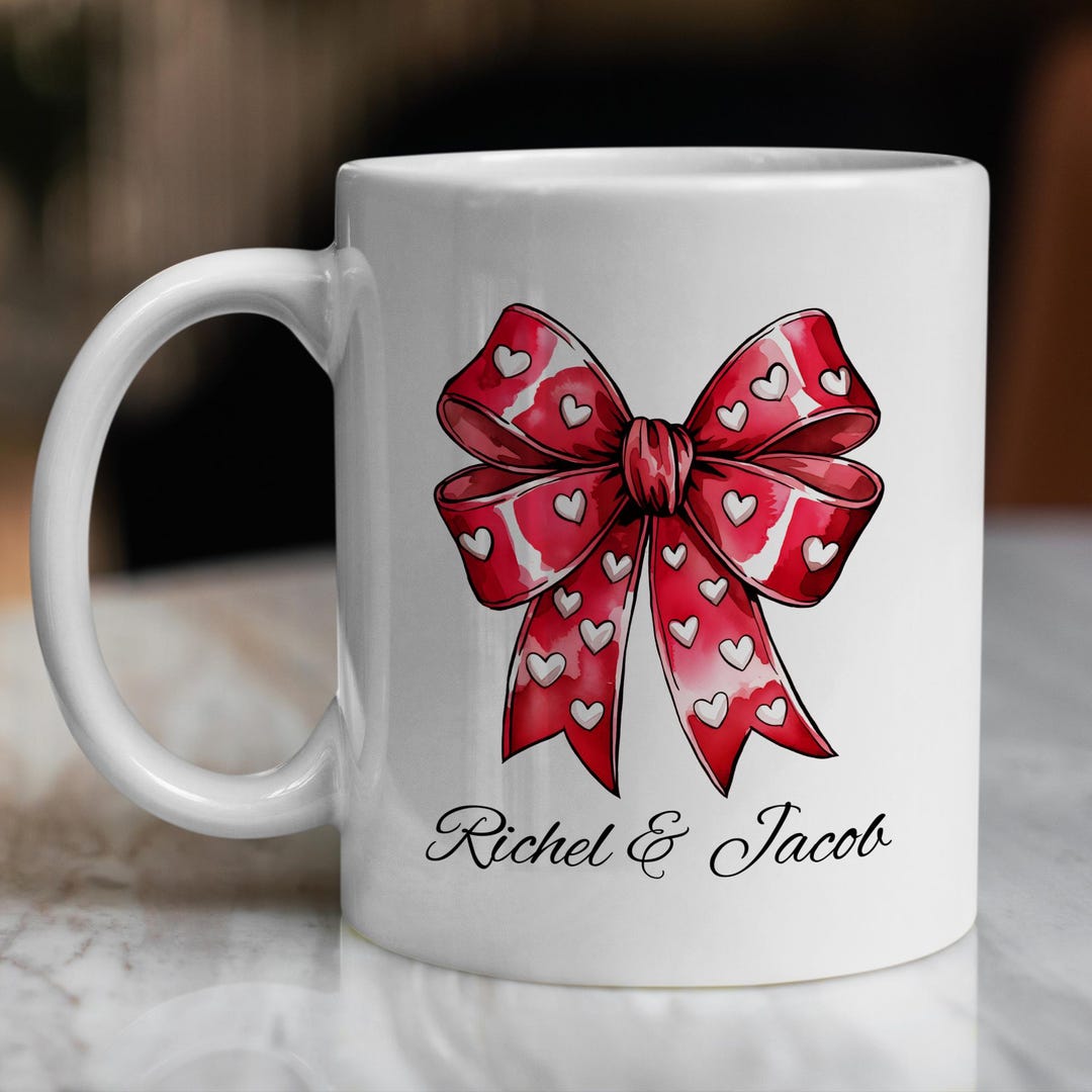 Custom Couple Names Mug, Bow Mug, Cute Coffee Mug, Lovers Mug ...