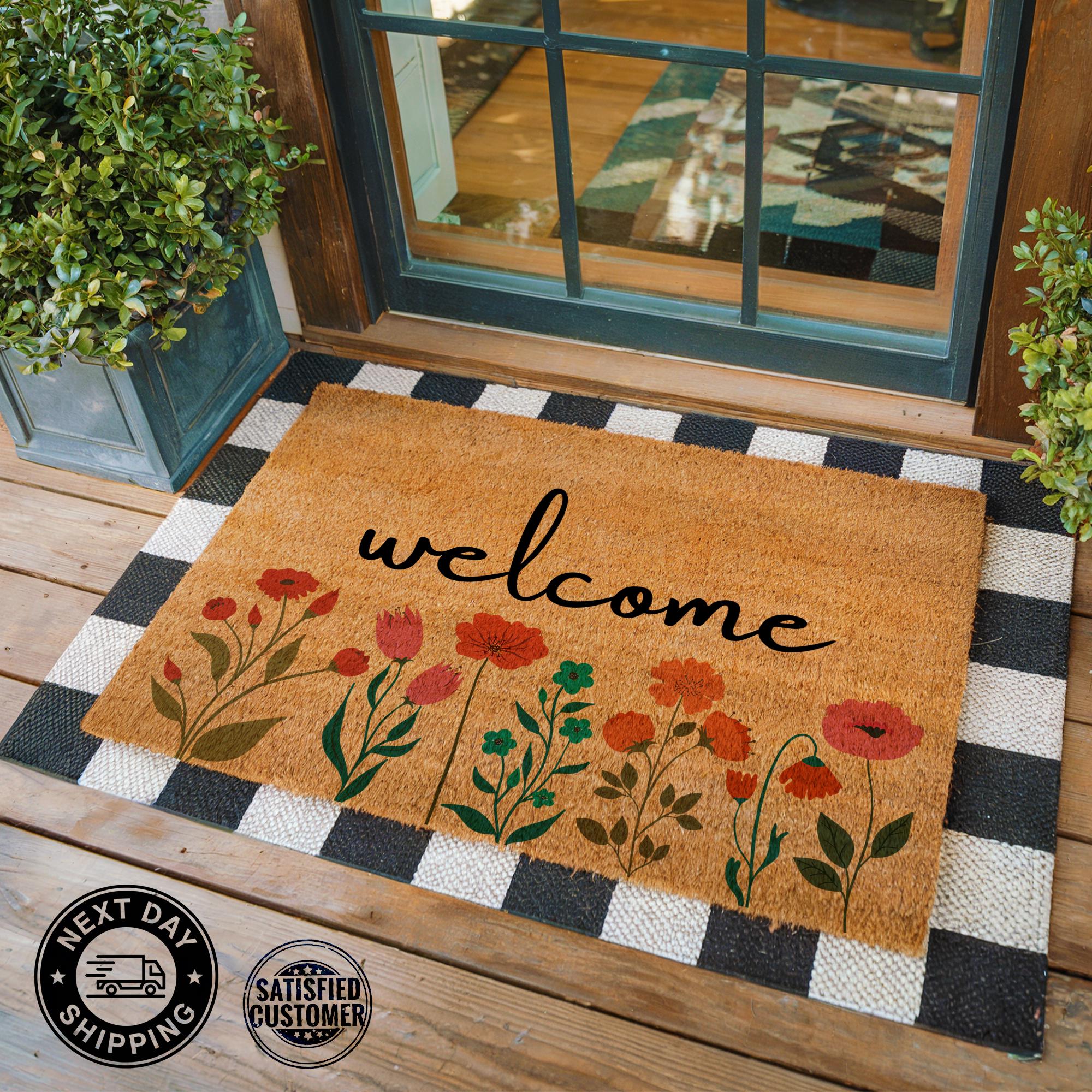 Floral Welcome Mat, Housewarming Gift, Floral Doormat, Porch Decoration ...